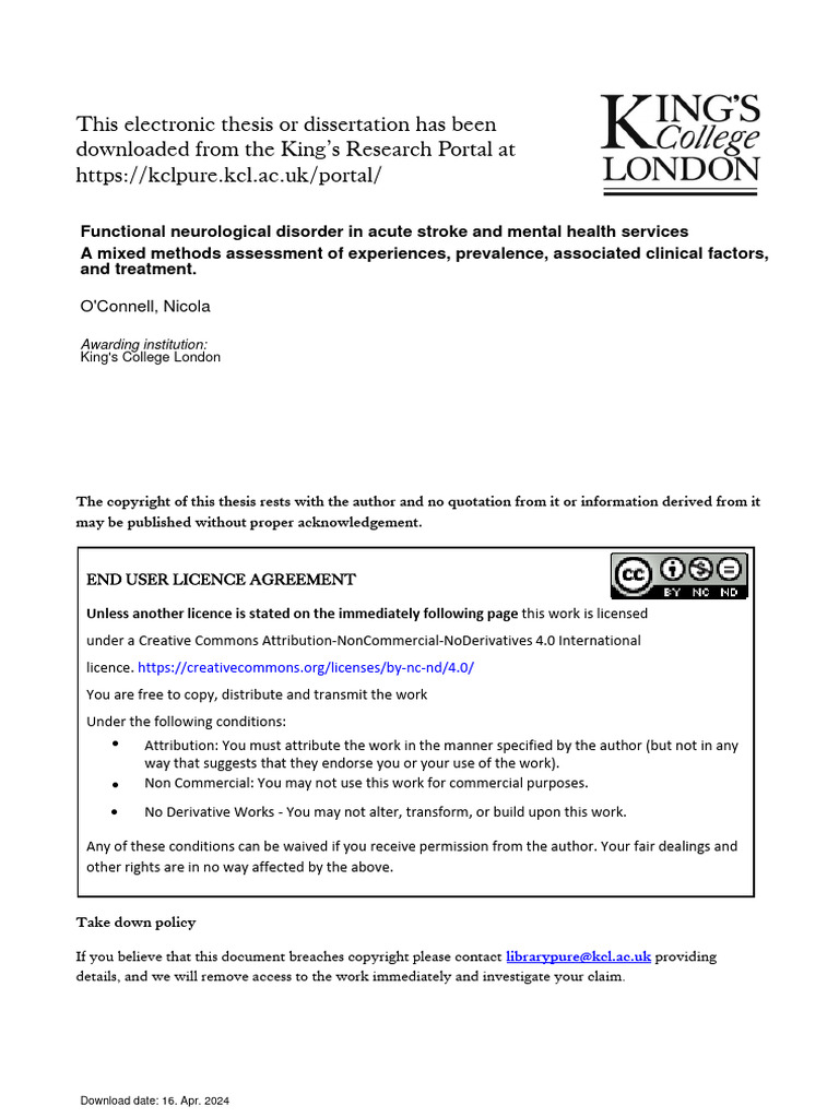 2018 O Connell Nicola 1033688 Ethesis | PDF | Mental Disorder ...