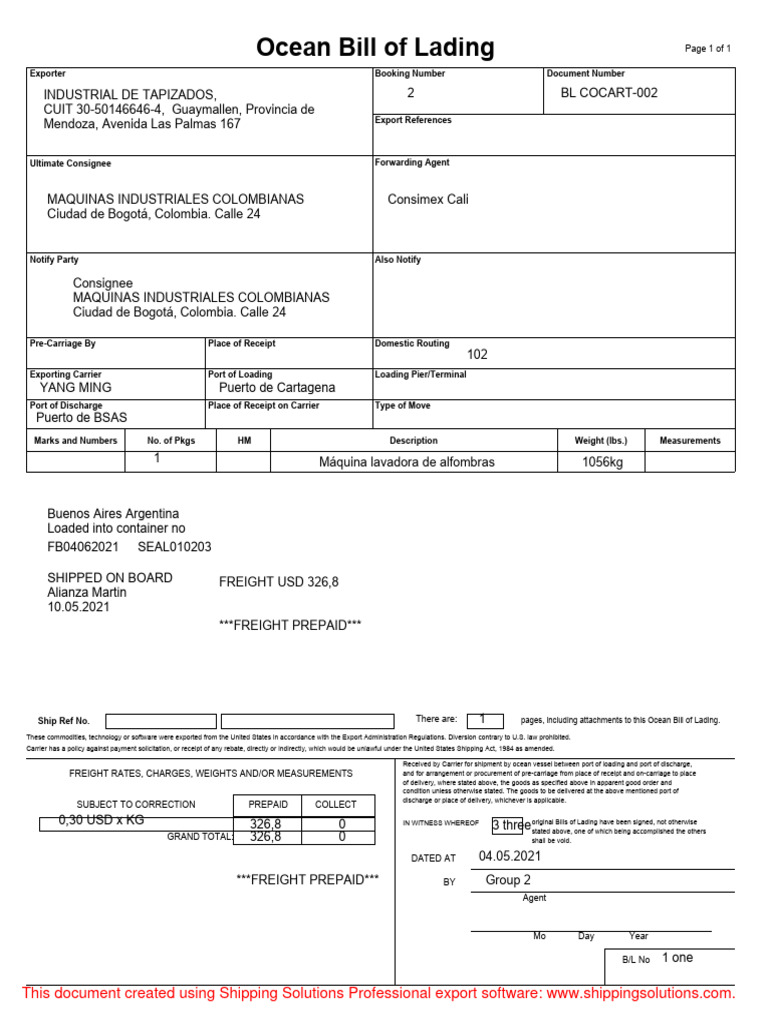 Ocean_Bill_of_Lading | PDF | Bill Of Lading | Cargo