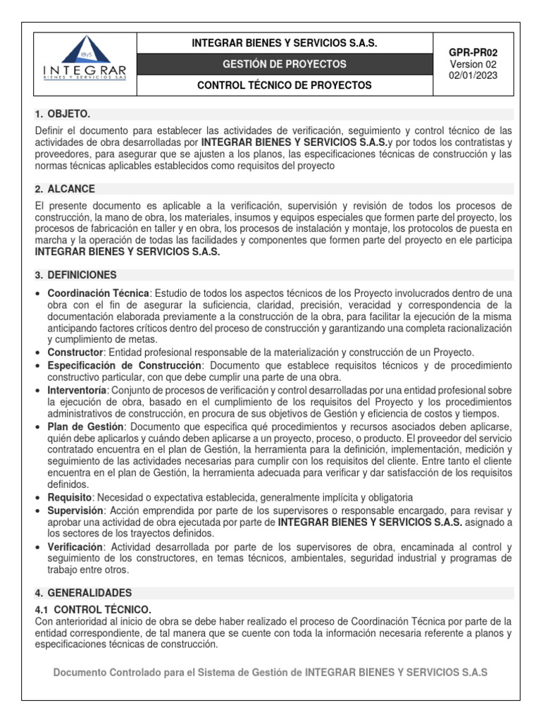 GPR-PR02 Control Técnico de Proyectos v02 | PDF | Gestión de proyectos | Calidad (comercial)
