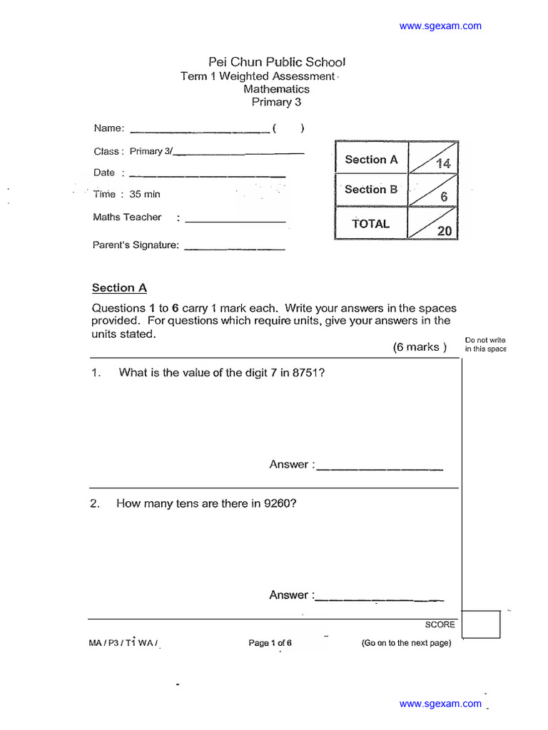 2023-P3-Maths-Weighted Assessment-Pei Chun | PDF
