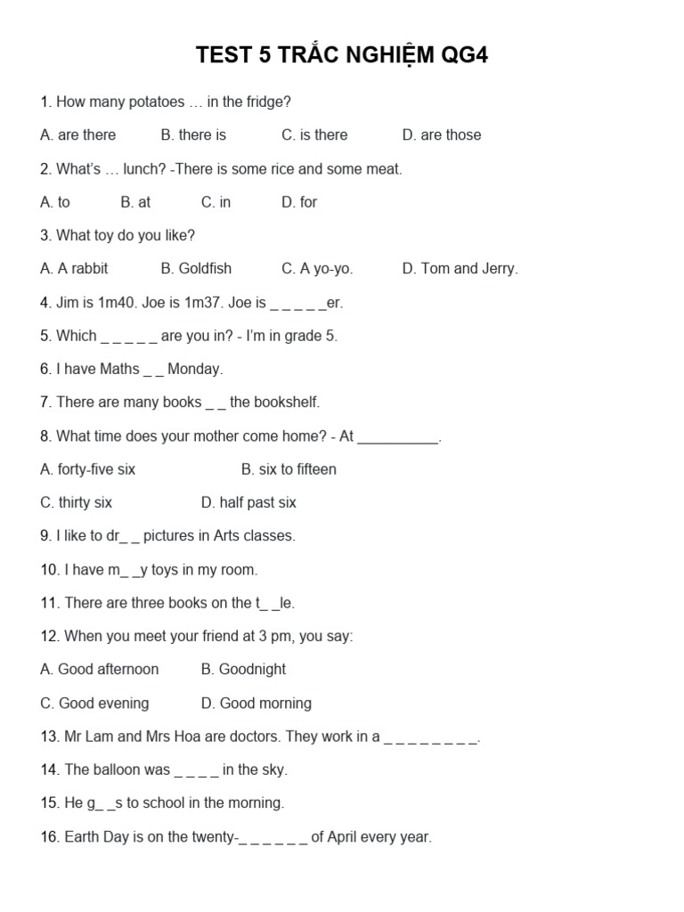 TEST 5 TRẮC NGHIỆM QG4 | PDF | Language Arts & Discipline | Art