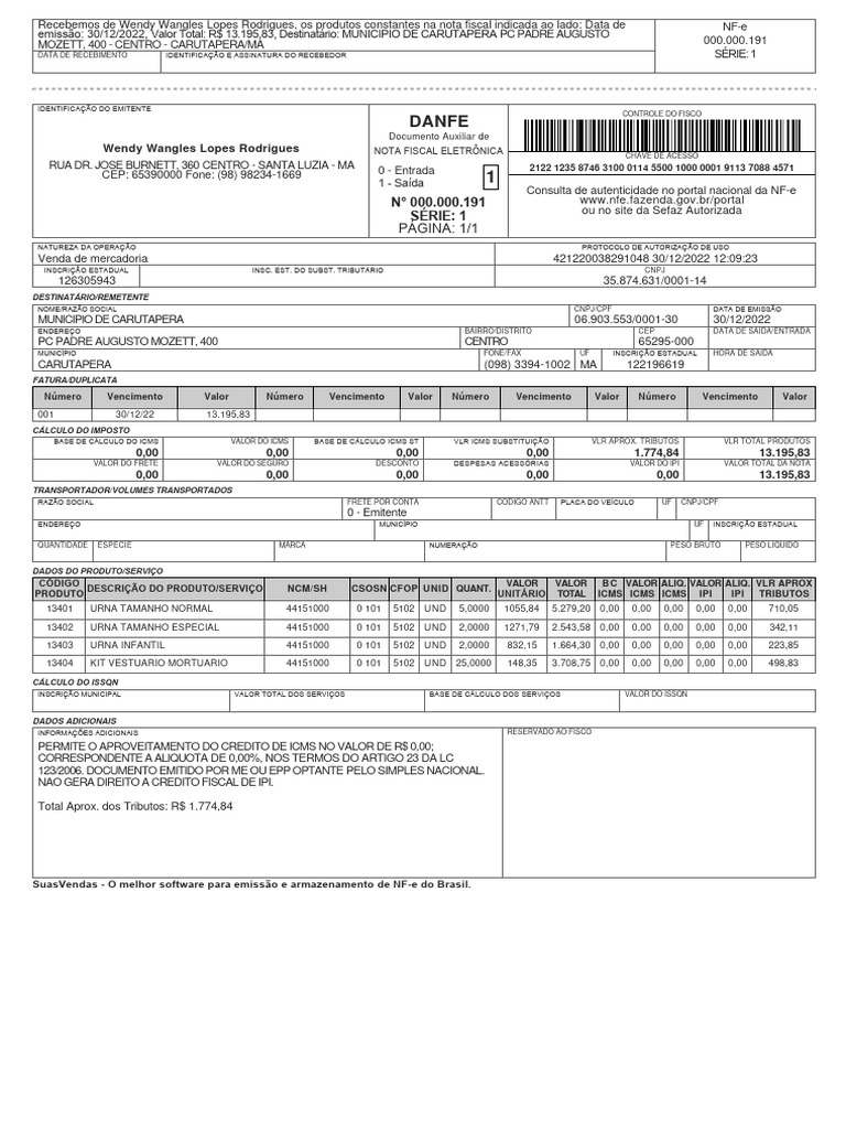 DANFE | Download grátis PDF | Recibo | Impostos