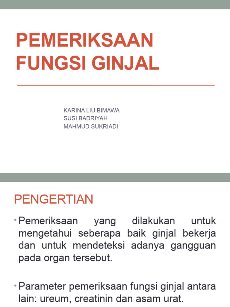 Pemeriksaan Fungsi Ginjal | PDF | Kesehatan Holistik | Sains & Matematika