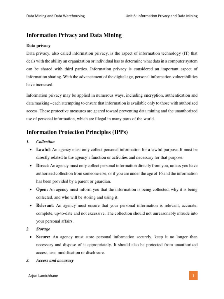 Unit 6 - Information Privacy and Data Mining | PDF | Privacy | Data Mining Unit 6 - Information Privacy and Data Mining | PDF | Privacy | Data Mining