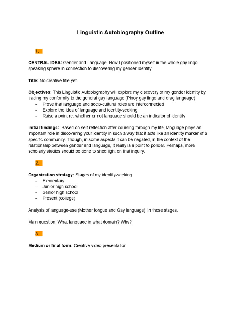 Linguistic Autobiography Outline | PDF