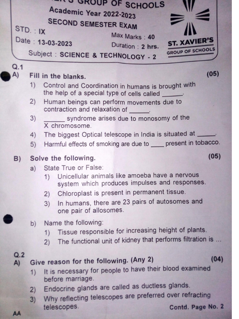 Set A Question Papers 9 TH Standard | PDF