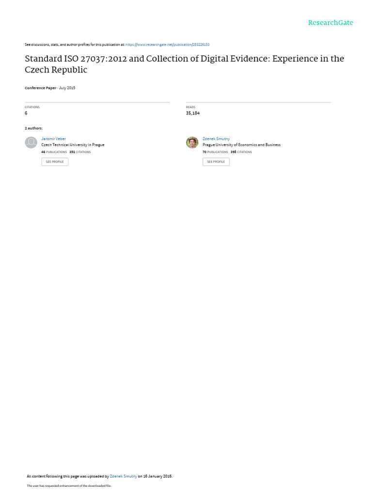 ISO 27037:2012 Digital Evidence in Czech Republic | PDF | Digital ...