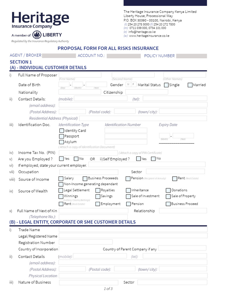 Proposal Form For All Risks Insurance 0 | PDF | Insurance | Identity ...