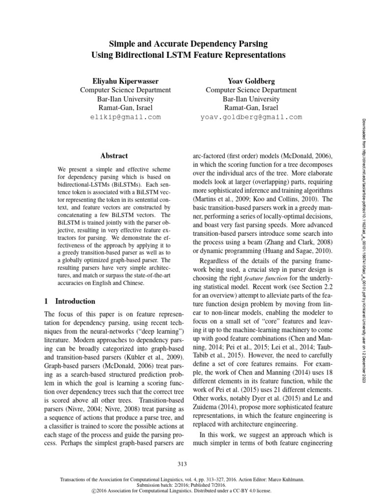 Kiperwasser 16 | PDF | Parsing | Applied Mathematics