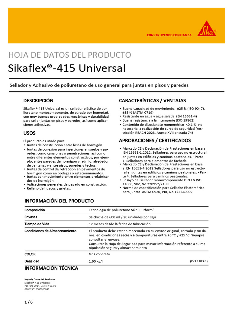 Sikaflex 415 Universal | PDF | Pintar | Agua