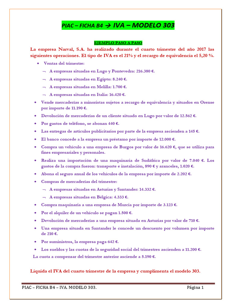 Piac - Ficha B4 - Iva Modelo 303 | PDF | Impuesto al valor agregado ...