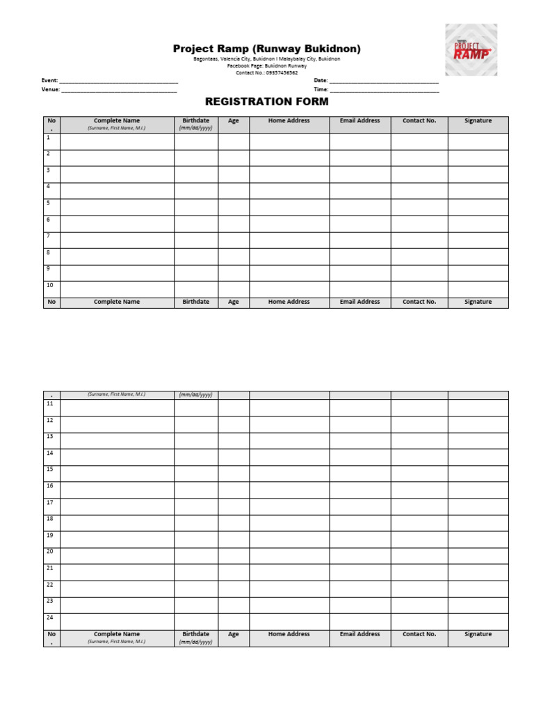 Project Ramp Registration Form | PDF