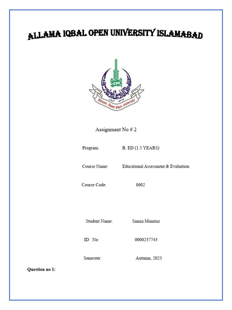 8602 (2 Assignment) Samia Mumtaz 0000237743 | PDF | Level Of Measurement | Validity (Statistics)