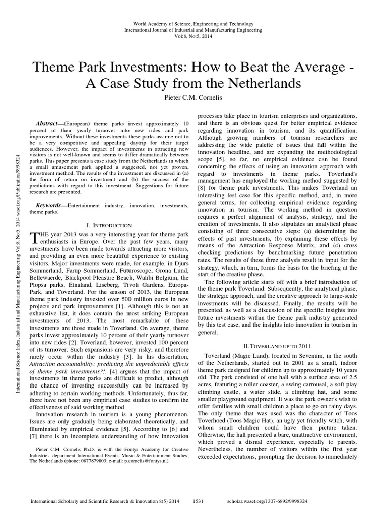 Dutch Theme Park Investment Case Study | PDF | Amusement Park | Innovation