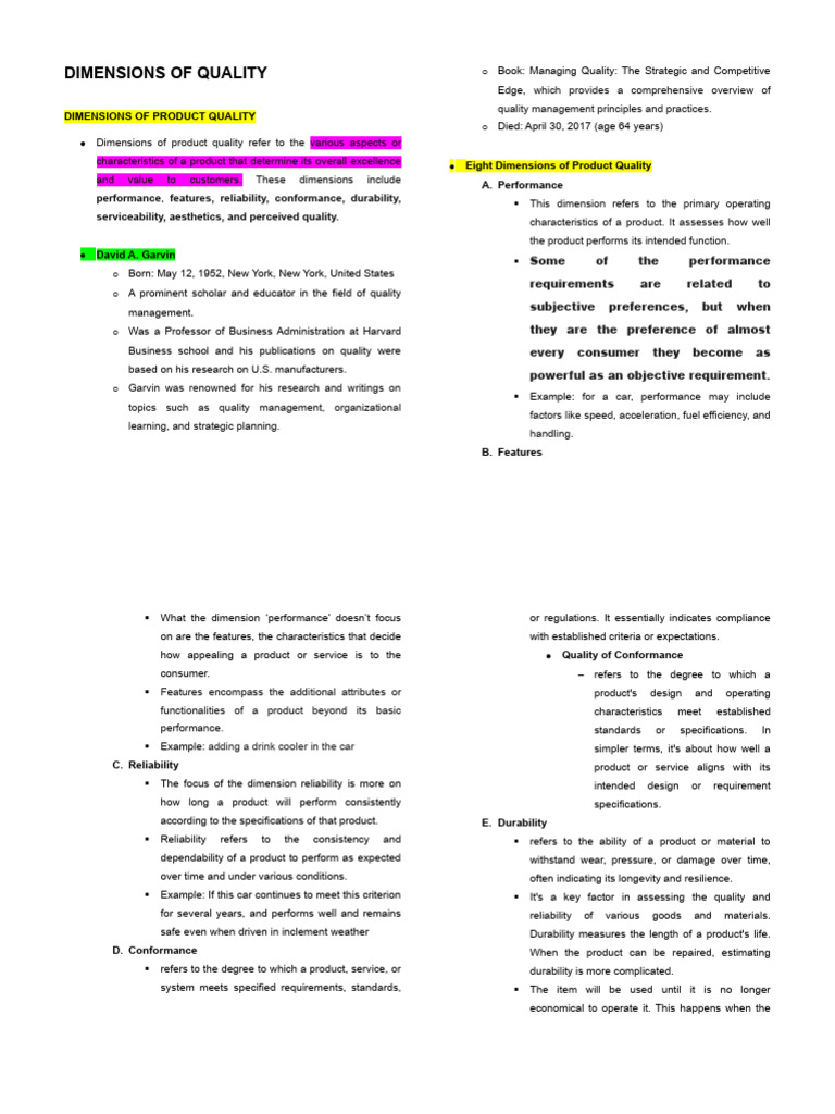 Dimensions of Quality | PDF | Marketing | Reliability Engineering