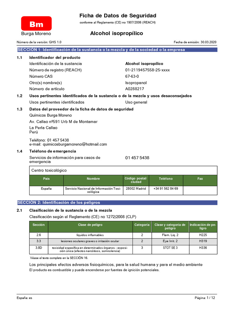 Edp - MSDS Alcohol Isopropílico | PDF | Combustión | Agua