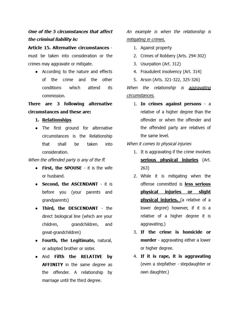 Article 15: Alternative Circumstances Explained | PDF | Crimes | Crime ...