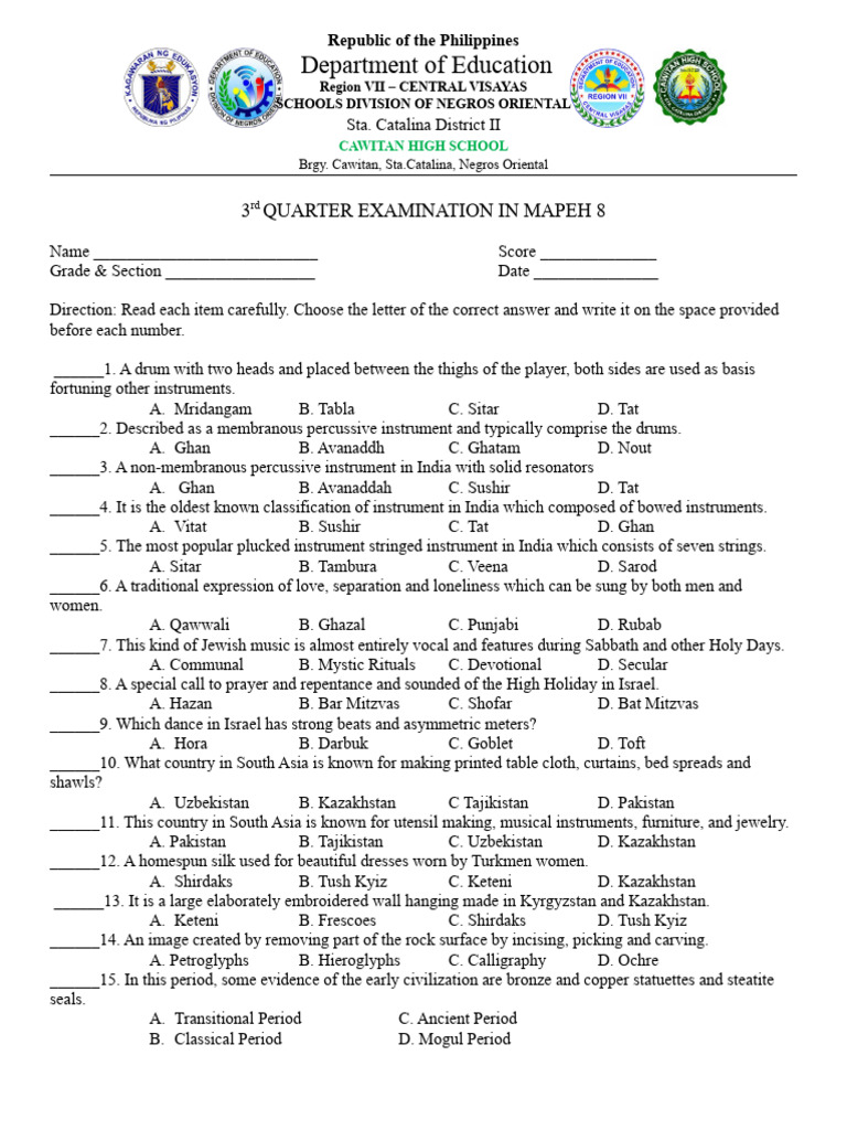 3rd Quarter Exam g8 Mapeh | PDF | Pathogen | Influenza