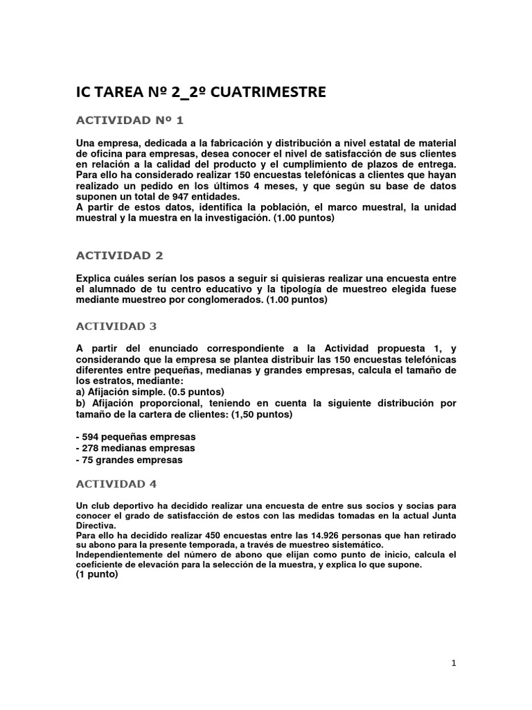 Tarea Ic 02 - 2cuatrimestre | PDF | Muestreo (Estadísticas) | Intervalo de confianza