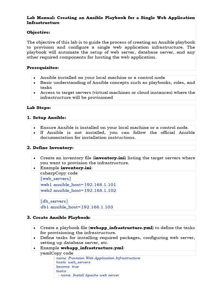 Ex06_To Create an Ansible Playbook for a Single Web Application Infrastructure | PDF | Web ...