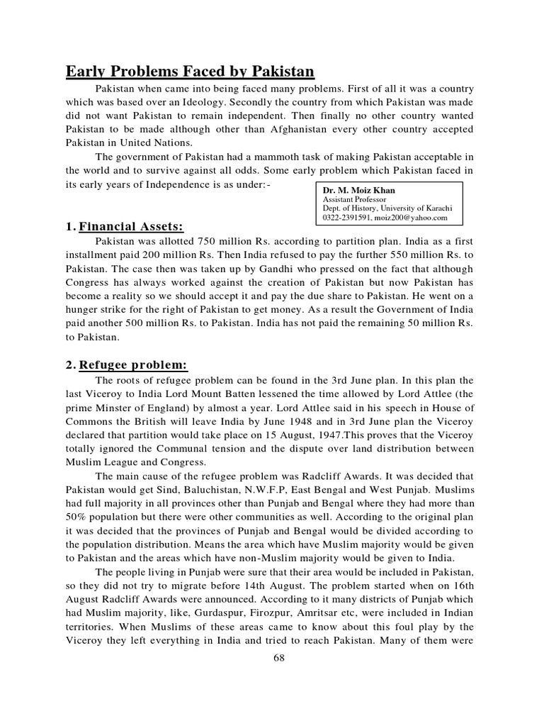 Early Problems Faced by Pakistan | PDF | Pakistan | South Asia