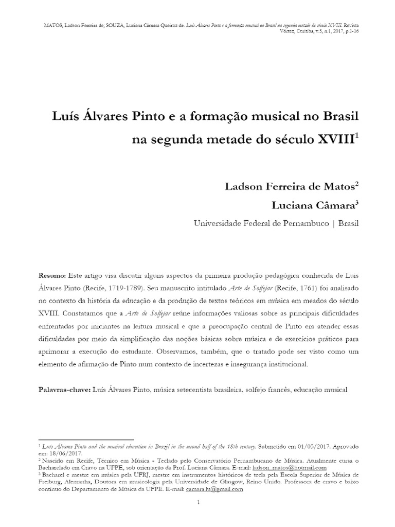Vista Do Luí - S Álvares Pinto e A Formação Musical No Brasil Na ...