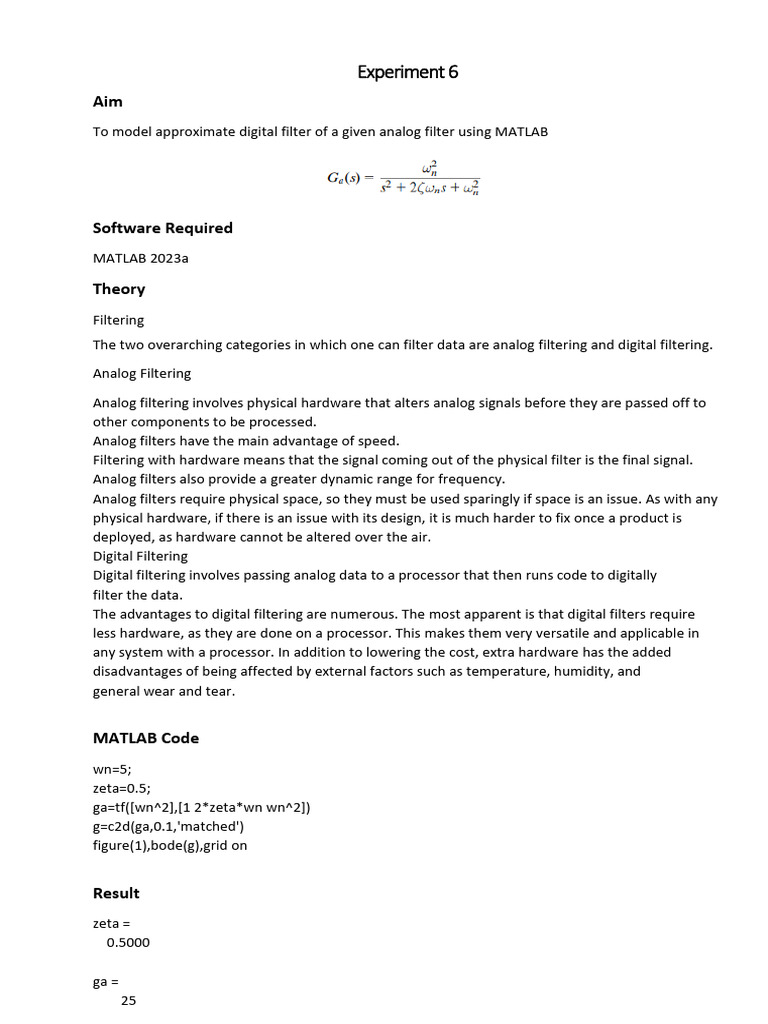 MATLAB Digital Filter Modeling | PDF