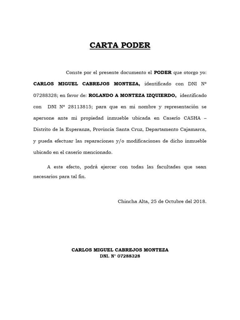 Carta Poder - Construccion y Reparacion de Casa | PDF