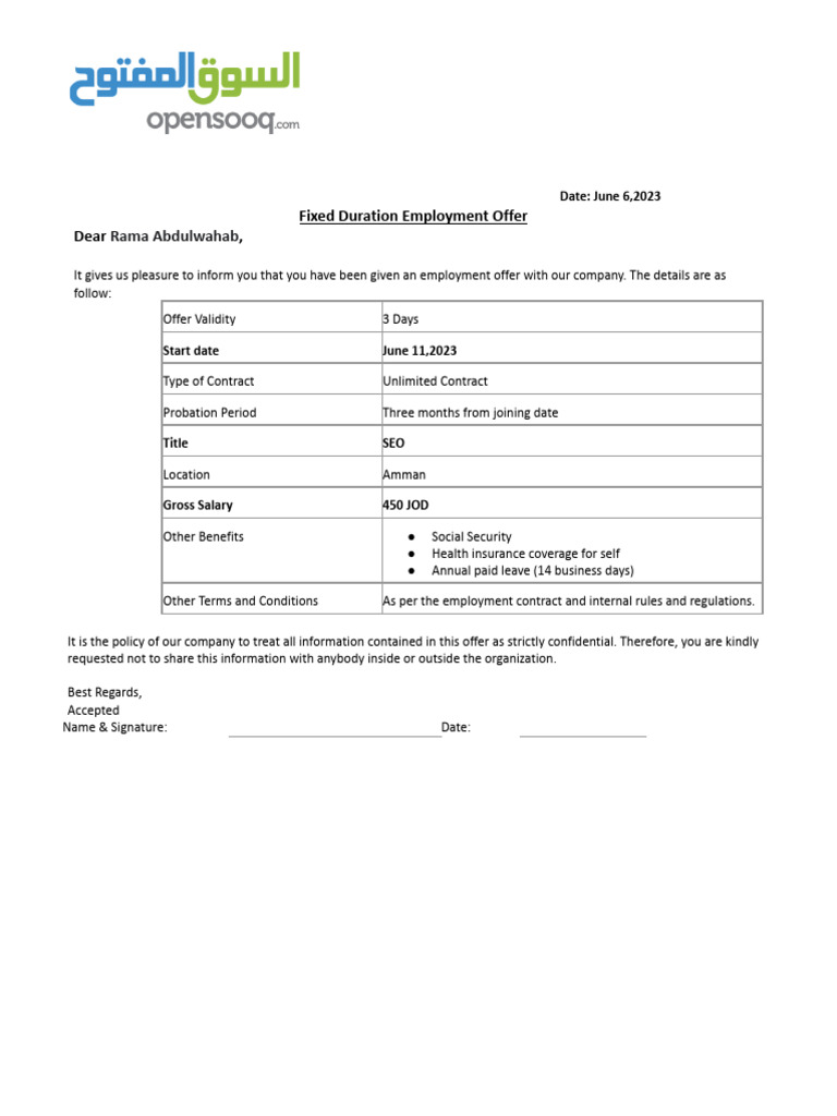 Offer Letter - Rama Abdul Wahab - SEO | PDF Offer Letter - Rama Abdul Wahab - SEO | PDF