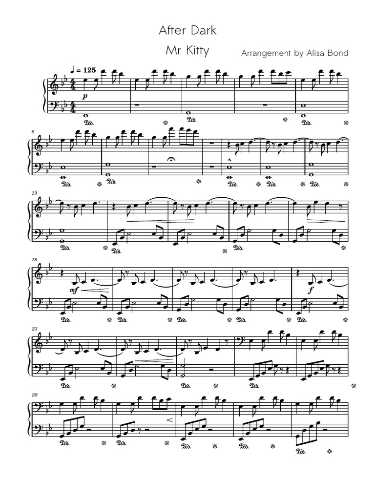 PIANOKAFECOM Ноты Mr Kitty - After Dark Arrangement by Alisa Bond | PDF