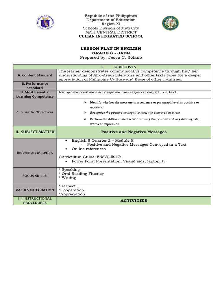 FINAL LESSON PLAN GRADE 8 Propaganda | PDF | Lesson Plan | Learning