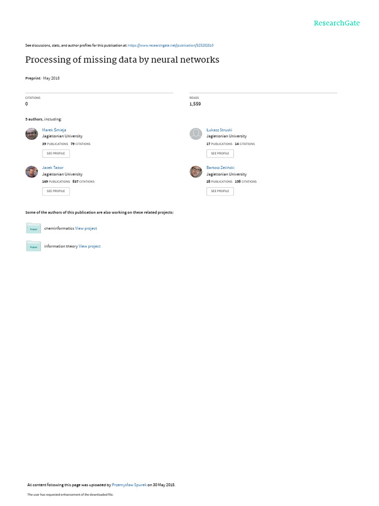 Processing of Missing Data by Neural Networks | PDF | Artificial Neural Network | Normal ...