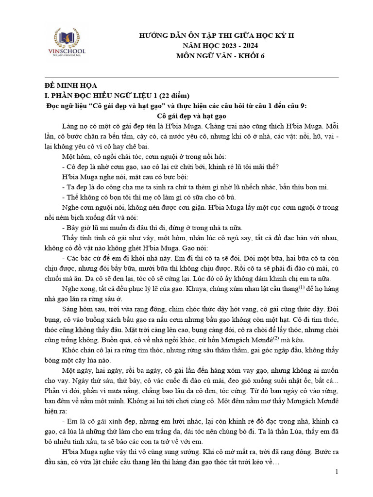 Van6. Đề minh họa - thi GIỮA HKII (2023-2024) | PDF