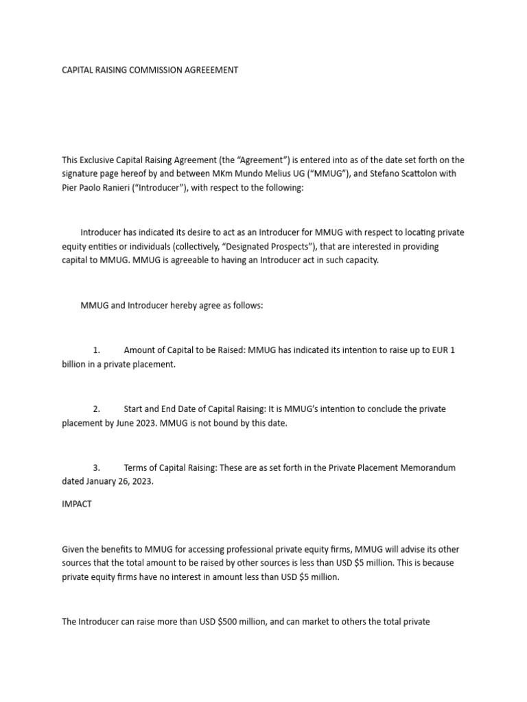 Capital Raising Agreement Overview | PDF | Arbitration | Confidentiality
