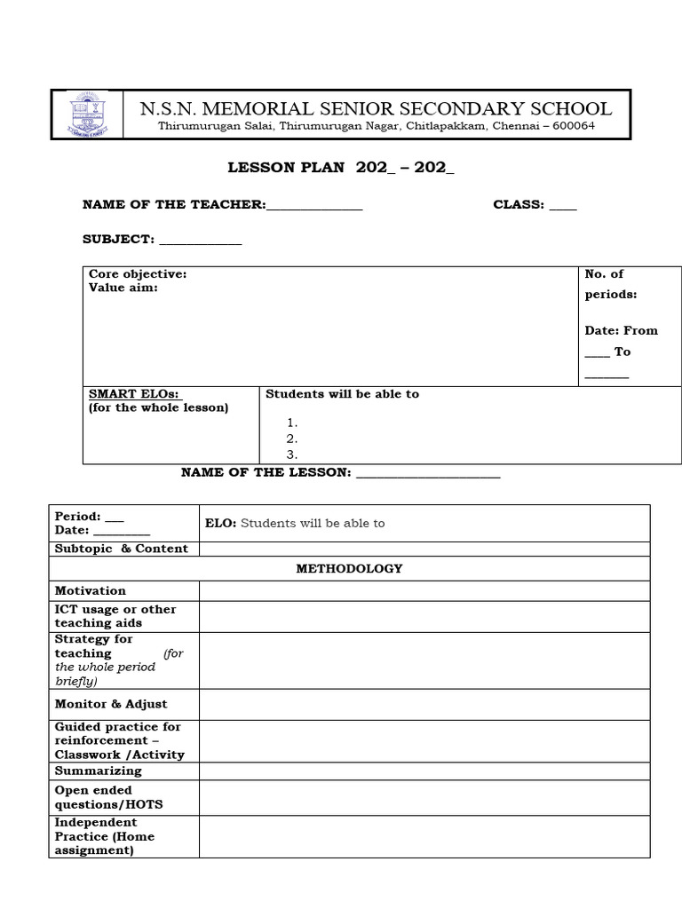 Lesson Plan Format - 2024-2025 | PDF