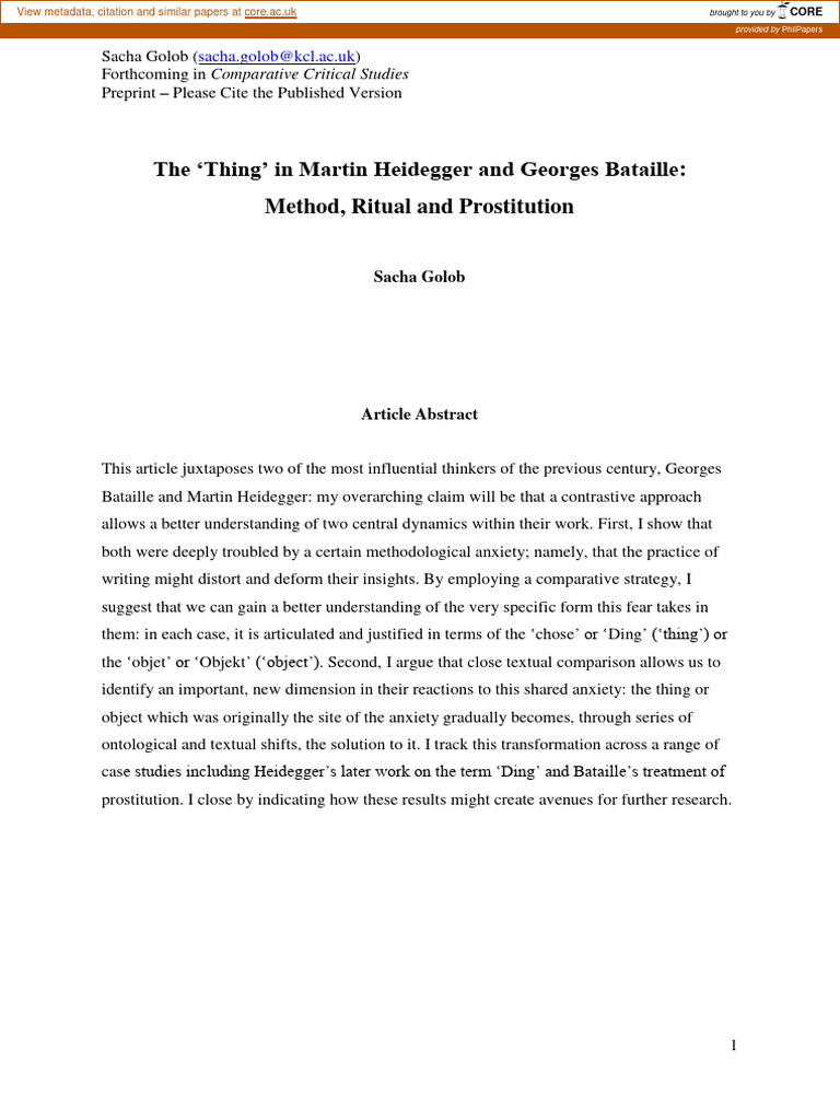 (2015) GOLOB, S. The Thing' in Martin Heidegger and Georges Bataille ...