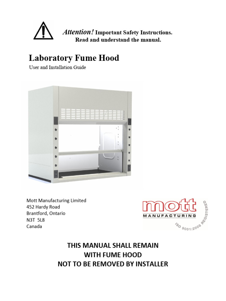Fume Hood User Installation Product Manual | PDF | Laboratories ...