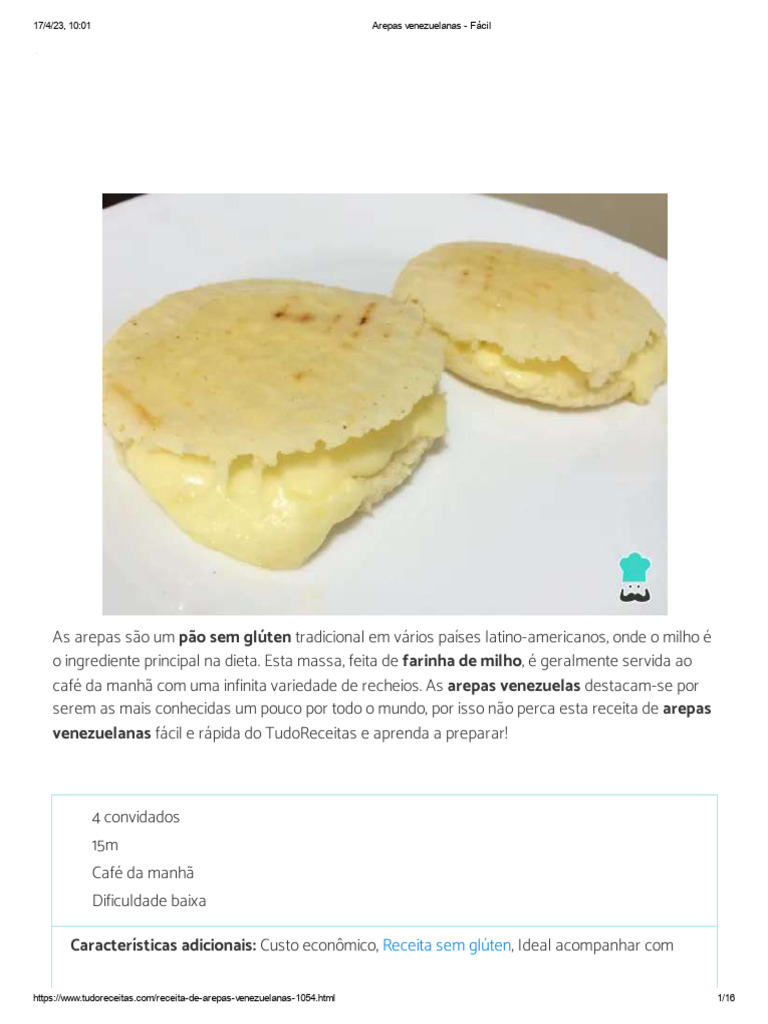 Receita Fácil de Arepas Venezuelanas | PDF | Milho | Queijo