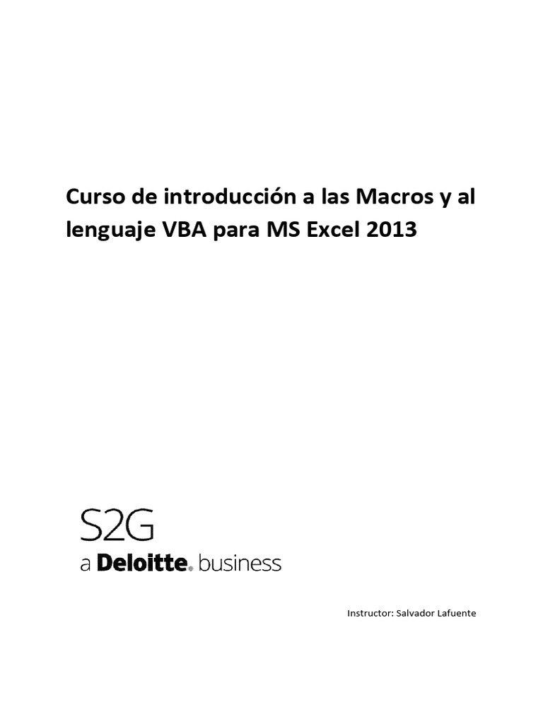 Curso Introducción A Las Macros Y Al Lenguaje Vba Para Ms Excel Pdf 