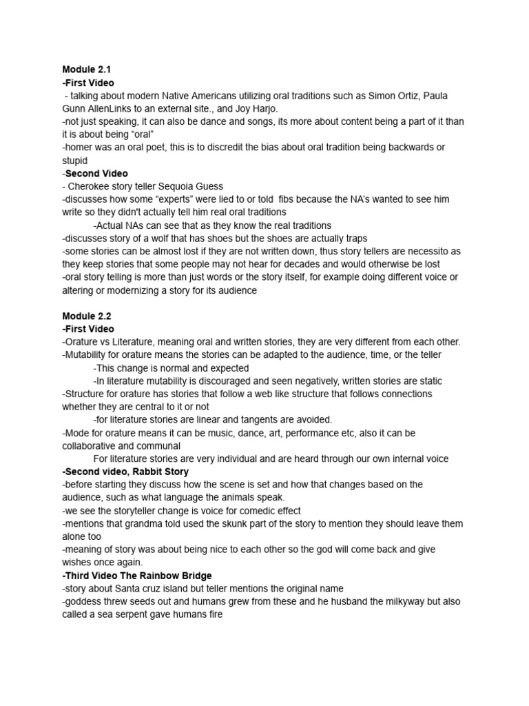 Module 2 Notes | PDF | Storytelling | Oral Literature