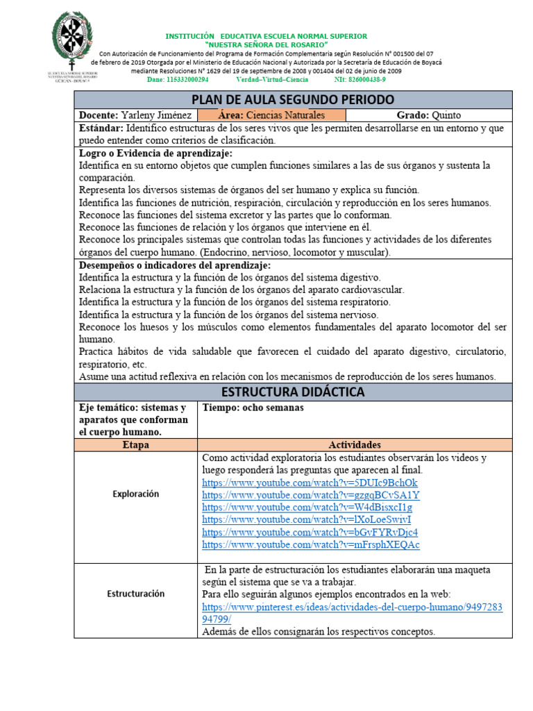 Plan de Aula Segundo Periodo Naturales Quinto | Descargar gratis PDF ...