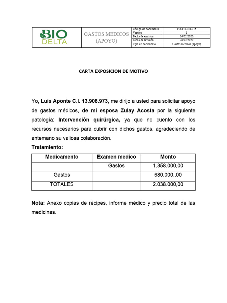 CARTA Gastos Medicos | PDF
