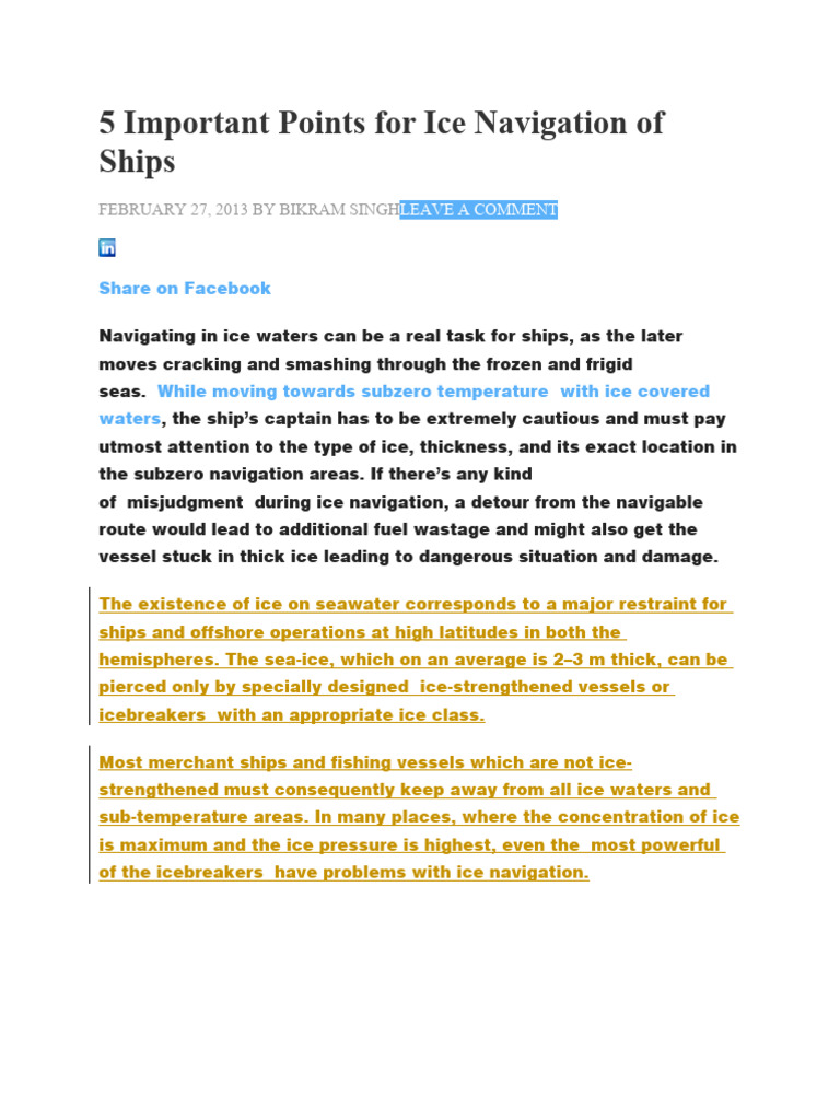 5 Important Points For Ice Navigation of Ships | PDF | Ice | Propeller