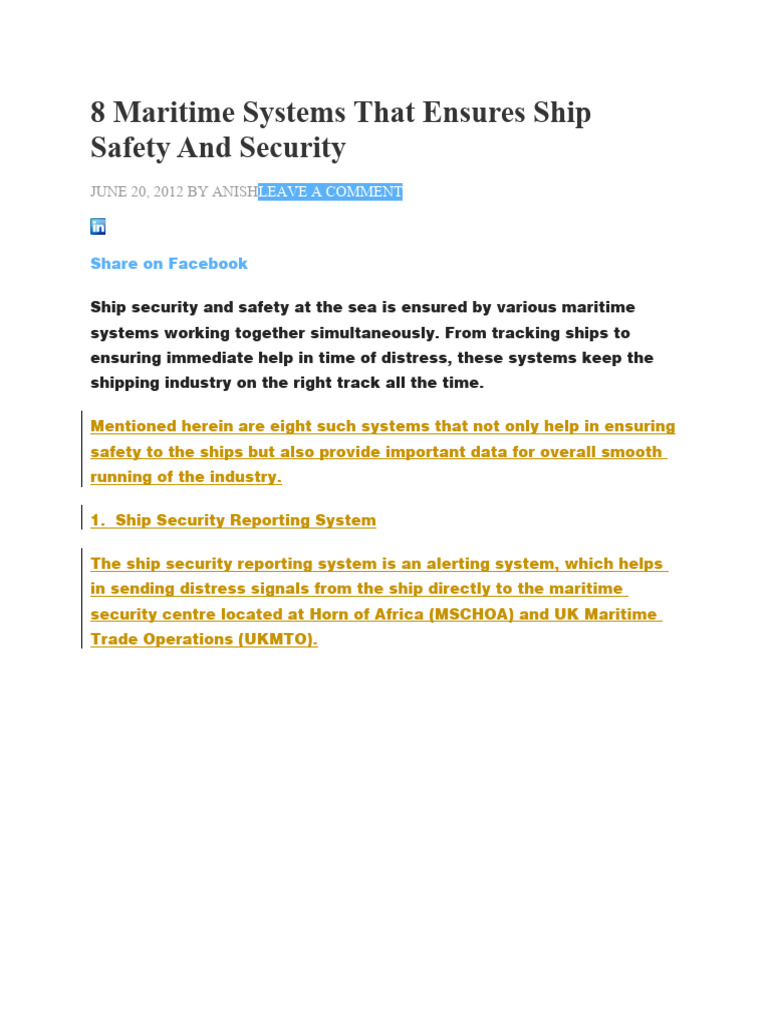 8 Maritime Systems That Ensures Ship Safety and Security | PDF ...