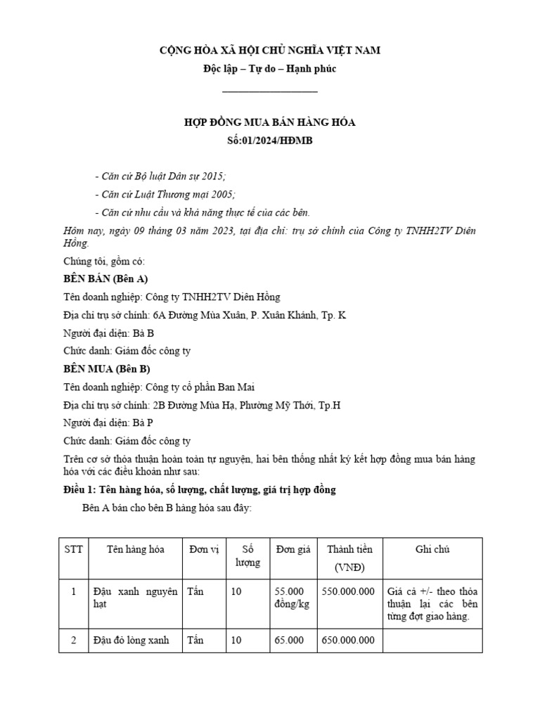 H P Đ NG Mua Bán Hàng Hóa Năm 2023 | PDF