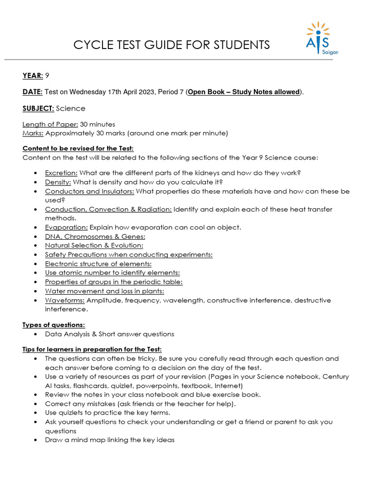 Cycle Test 6 Instructions For Students | PDF | Technology & Engineering