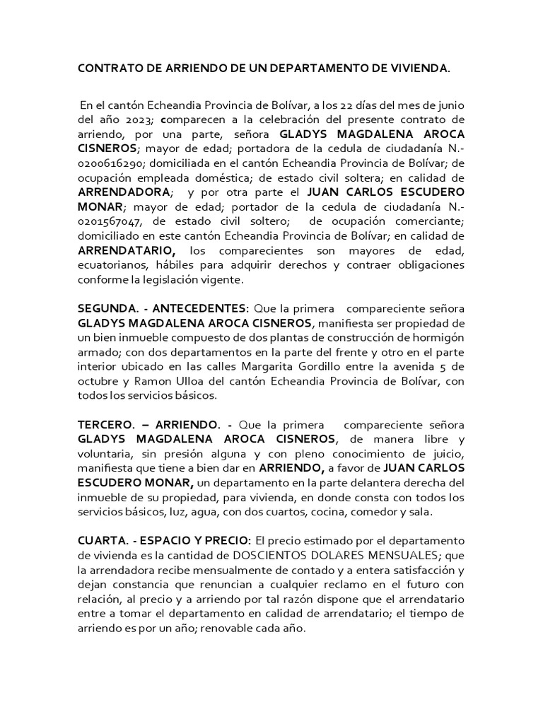 Contratos de Arriendo en Echeandia | PDF | Documento de identidad