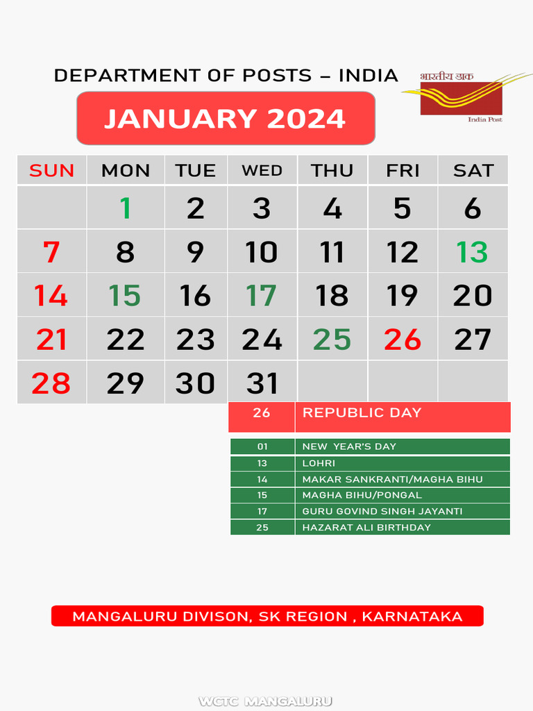 Mangaluru Postal Calendar 2024 | PDF | Hindu Worship | South Asia