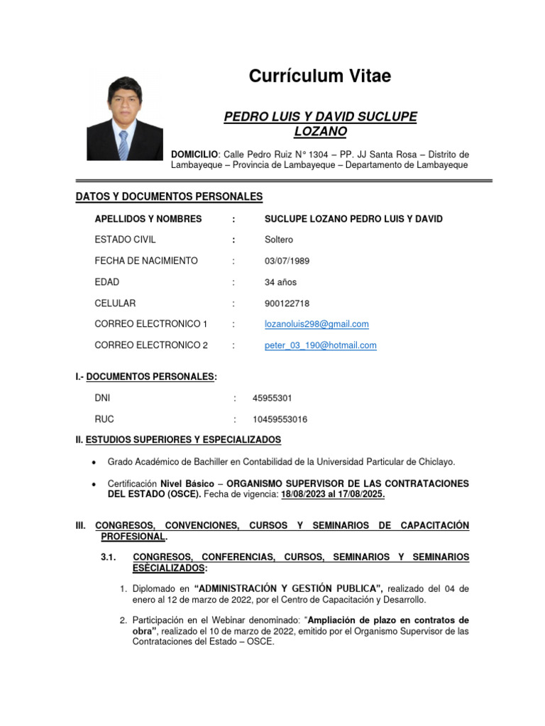 CV Pedro Luis Suclupe Lozano 2024 | PDF | Business | Economias