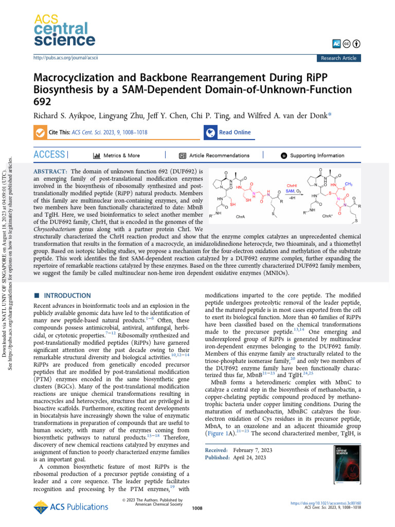 Macrocyclization RiPP Chi Ting 2023 | PDF | Active Site | Two Dimensional Nuclear Magnetic ...